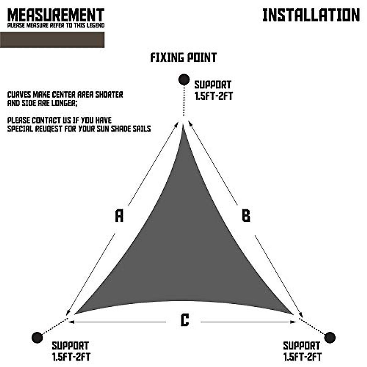TANG Sunshades Depot 6'x6'x6' Brown Sun Shade Sail 180 GSM HDPE Equilateral Triangle Permeable Canopy Custom Commercial Standard