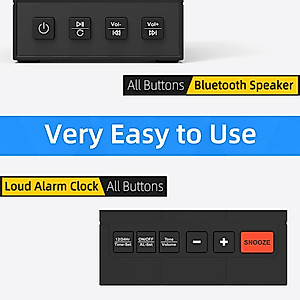 Loud Alarm Clock Bluetooth Speaker with Crystal-Clear Sound, Rich Bass, Dimmable LED Display, Small Bedside Digital Clock for Bedroom | Super Loud Alarm Clock for Heavy Sleepers, Adults, Teens - Black