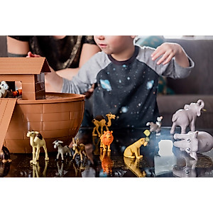 Bible Toys Noah's Ark 17 Piece Playset with Noah, 14 Animals and Floating Ark- Christian Based Faith Children Toys