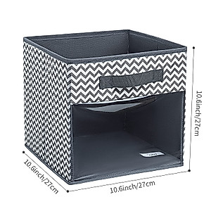DIMJ Cube Storage Bins, 3 Packs Clear Window Fabric Storage Bin Organizer for Closet Shelves Home Storage Cubes Organizer with Handles