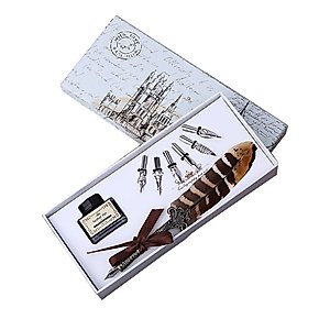 Calligraphy Pen Set Writing Quill Pen 6 Nibs and Ink,Antique Dip Feather Pen Gift Set for Beginners Birthday Gift,Beautiful Vintage Signature Pen