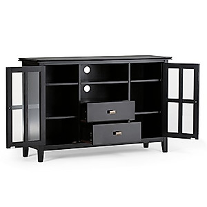 SIMPLIHOME Artisan SOLID WOOD Universal TV Media Stand, 53 inch Wide , Contemporary , Living Room Entertainment Center, Storage Shelves and Cabinets, for Flat Screen TVs up to 60 inches in Black