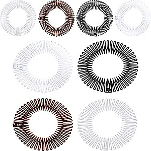 20 Pcs Full Circular Stretch Comb Flexible Circle Comb Circular Plastic Headband with Teeth 90s Hair Accessories Hairband Holder for Women Girls Yoga Sports (Black, Coffee, Clear, White)
