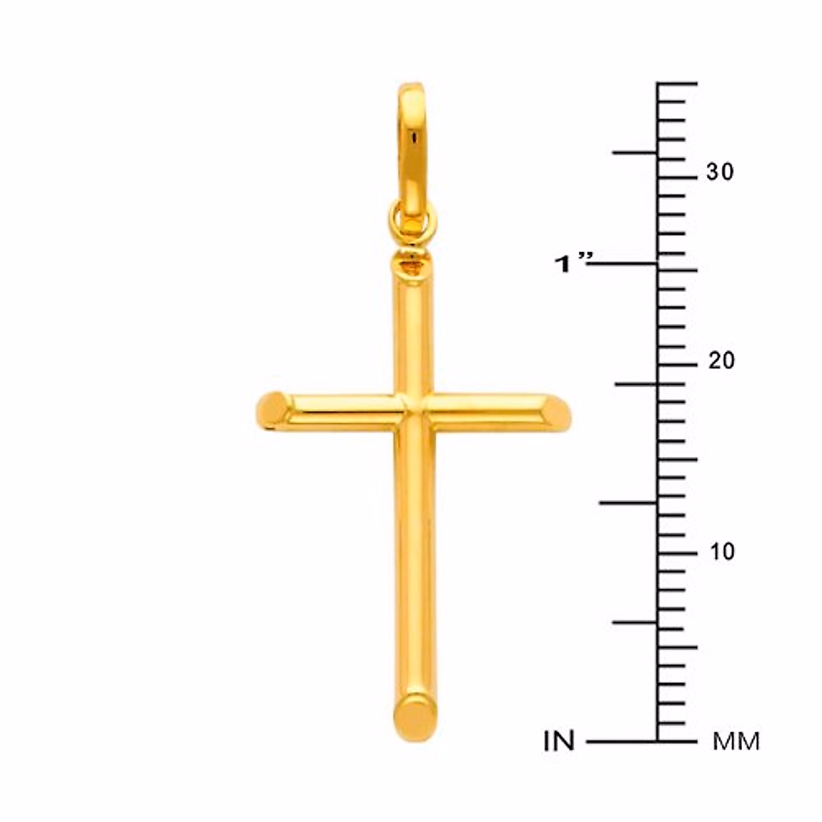 14k REAL Yellow Gold Religious Classic Cross Charm Pendant (30 x 17.5 mm)