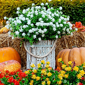 AXYLEX Artificial Flowers for Outdoors Fake Plants - 12 PCS Bundles Outside Face Spring Greenery UV Resistant No Fade Faux Bushes Daffodils Shrubs Home Garden Porch Patio Decoration Window Box(White)