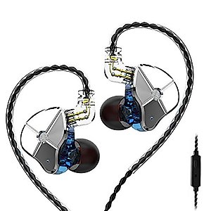 Hybrid Dual Drivers in Ear Monitors, 1DD+1BA HiFi Stereo Sound in Ear Earphone with Detachable Cable Sport Earbud Tuning Nozzles for IP Android Window (with Mic, Blue)