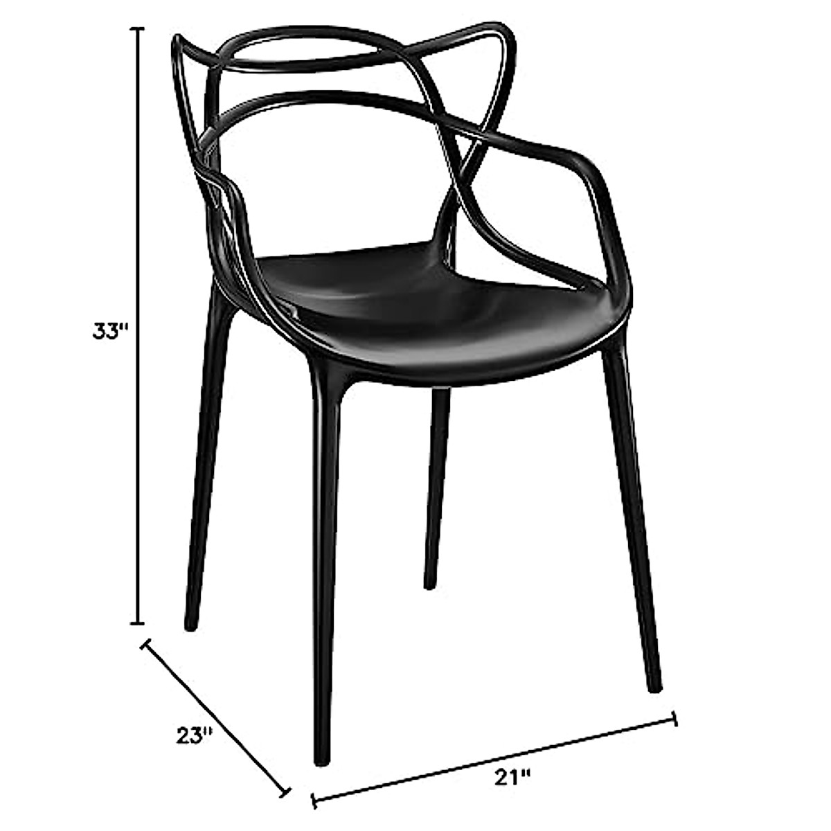 Modway Entangled Modern Molded Plastic Kitchen and Dining Room Arm Chair in Black - Fully Assembled