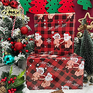Dtiafu Funny Christmas Wrapping Paper Naughty Santa Gift Wrap Paper Bulk Folded Flat Inappropriate Red Black Plaid Gift Wrapping Paper for Women Men Adult Grandba Grandma Holiday Birthday Baby Shower