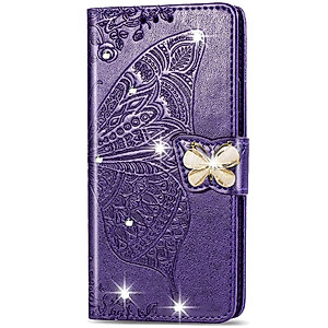 LEMAXELERS Samsung Galaxy Z Fold 2 5G Case Bling Diamond Butterfly Embossed Wallet Flip PU Leather Magnetic Card Slots with Stand Cover for Samsung Galaxy Z Fold 2 5G Diamond Butterfly Purple SD