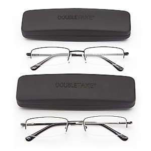 DOUBLETAKE Reading Glasses - 2 Pairs Compact Case Semi Rimless Readers
