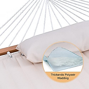 Lazy Daze Quilted Fabric Hammock with 12-Foot Stand, Double 2-Person Hammock with Pillow for Outdoor Outside Patio, Garden, Backyard, 450LB Capacity, Beige