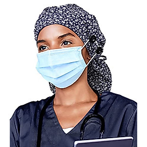 Winitas Satin Working Cap with Buttons Tie Back Adjustable for Women Long Hair