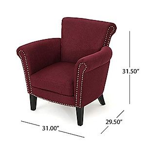 Christopher Knight Home Brice Vintage Scroll Arm Studded Fabric Club Chair, Wine / Dark Brown 29.5D x 31W x 31.5H Inch