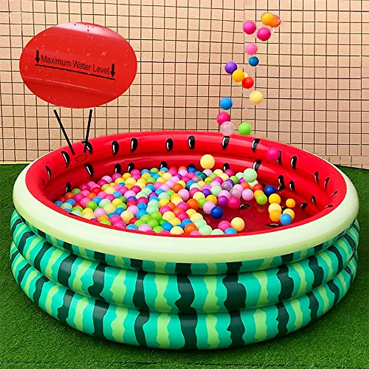 Kiddie Pool, 60" X 15" Watermelon Baby Pool for Outside, Kids Swimming Pool for Backyard, Huge Inflatable Ball Pit Pool for Toddler, Blow Up Pool for Kids