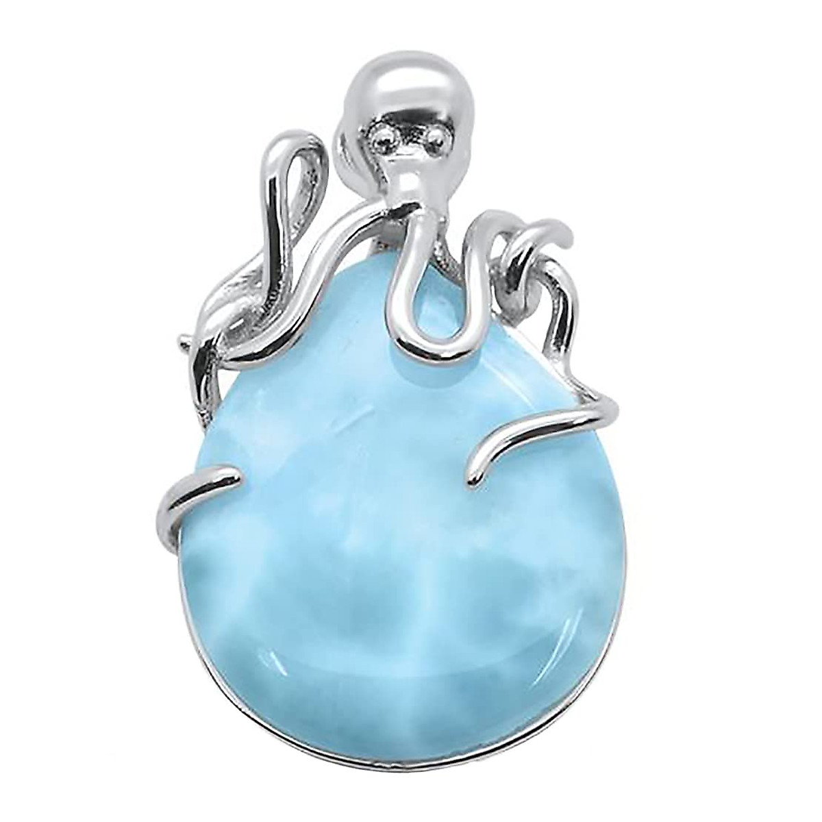 CloseoutWarehouse Larimar Oval Hanging Octopus Pendant Sterling Silver