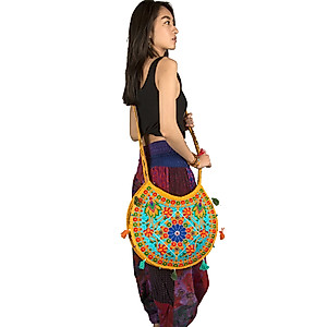 Floral Colorful Shoulder Bag Crossbody Hobo Satchel Hippie Boho Fashion Women Functional Stylish Everyday (Yellow Floral)