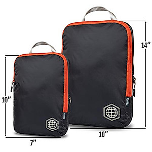 Compression Packing Cubes for Travel - Luggage and Backpack Organizer Packaging Cubes for Clothes (Grey and Orange, 3 Piece Set)