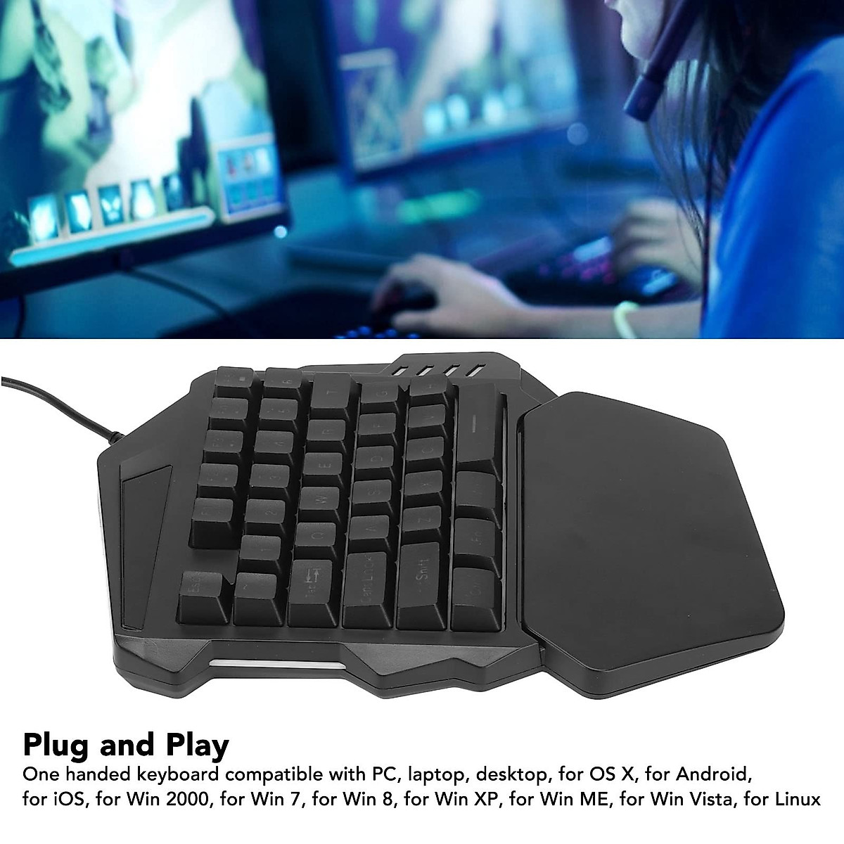 Acogedor One Handed Macro Mechanical Keyboard, 35 Keys Portable Mini Gaming Keyboard with RGB Backlight, 5 Multimedia Keys for Playing Games