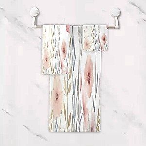 Flradish Pink Flowers Towels 3 Pack Bath Towels for Bathroom Set Soft Cotton Highly Absorbent Lightweight & Quickdry Towel Set 1 Bath Towel,1 Hand Towel,1 Washclothe