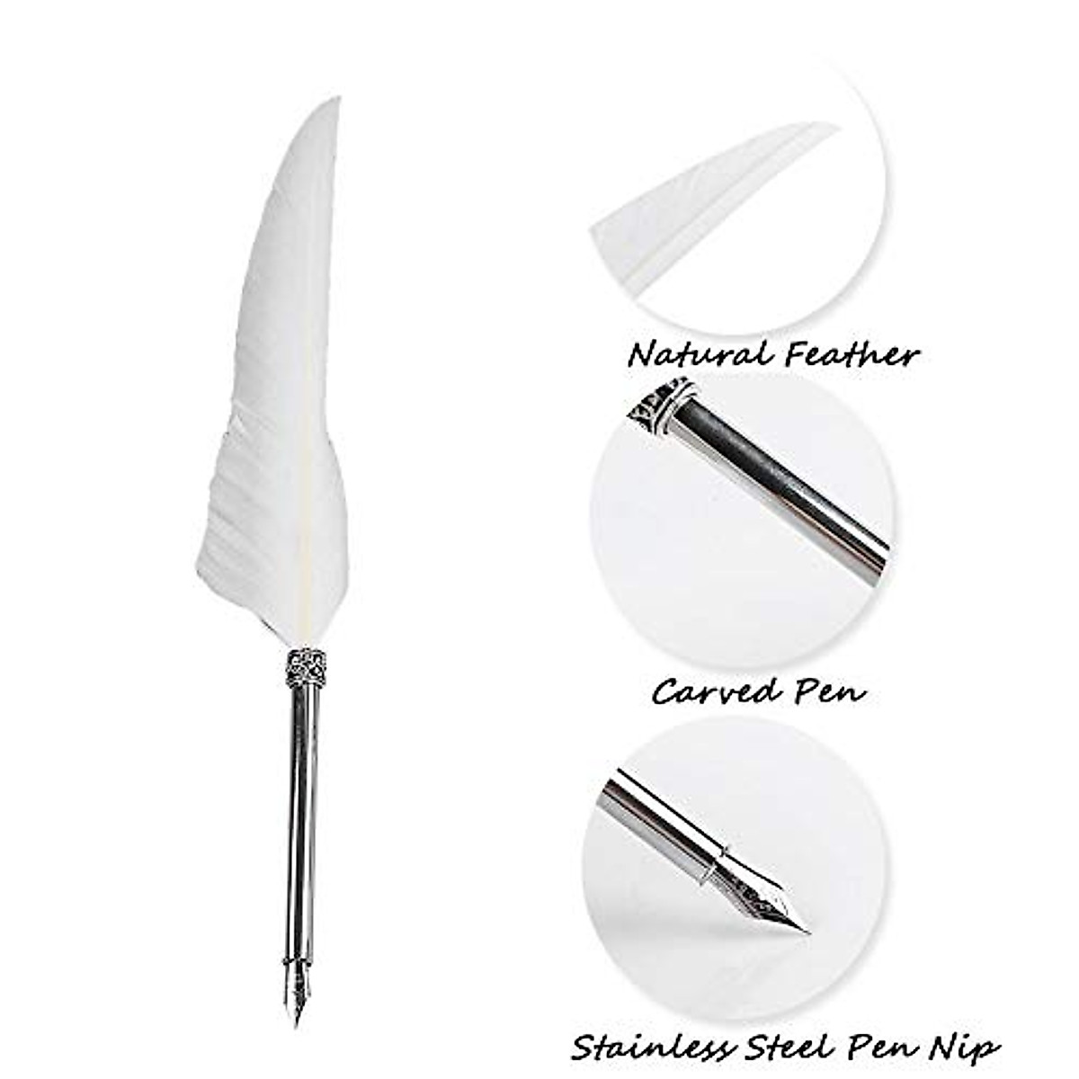 Zopsc Retro Leather Notebook with Fountain Pen with Pen Ink, Dip Feather Pen Set Calligraphy Pen Notebook,Leather Notebook Feather Quill Pen for Gift (red) (white)