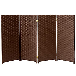 Red Lantern 3 ft. Short Woven Fiber Folding Screen - 4 Panel - Dark Mocha