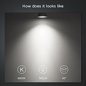 MR16 LED Bulb, 12V 5W(50W Halogen Equivalent), GU5.3 Bi Pin Base, 6000K Daylight White, Non-Dimmable, 40 Degree Spotlight Bulbs, LED MR16 for Indoor/Outdoor Landscape, Recessed, Track Lighting, 6 Pack