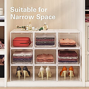 VVM Shoe Organizer Boxes 20 Pack, Clear Plastic Stackable Shoe Boxes, Magnet Drop Front Shoe Storage, Shoe Containers, Easy Assemble Shoe Organizer, Shoe Organizer Box, Clear