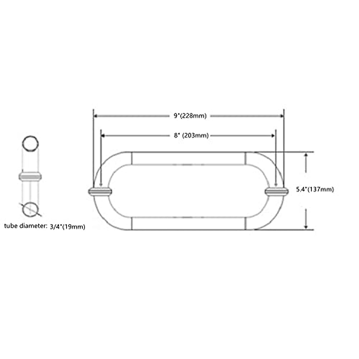Ranbo Hardware 8" Back to Back Tubular Shower Door Pull Handle for Frameless Shower Doors, Polished Chrome, with Washers (8 inch Pull Handle-Black)