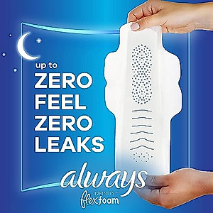 Always Infinity Feminine Pads for Women, Size 4 Overnight Absorbency, with Flexfoam, with Wings, Unscented, 13 Count x 12 Packs (156 Count Total)