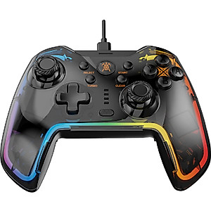 Switch Compatible Controller with Nintendo Switch Controller/OLED/Lite, Pro Controller for PC/Android, Wired Switch Controllers with RGB LED Strip, Auto-Cycle Macro Programming Hawksbill Gaming