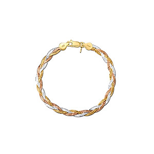 Amberta Women's 925 Sterling Silver Braided Herringbone Chain Bracelet (Length 7.5 inch): Multicoloured