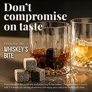 Mixology & Craft Whiskey Stones - Cube-Shaped Granite Chilling Whiskey Rocks Set of 6, Whiskey Gifts for Men and Christmas Stocking Stuffers - Dark Granite