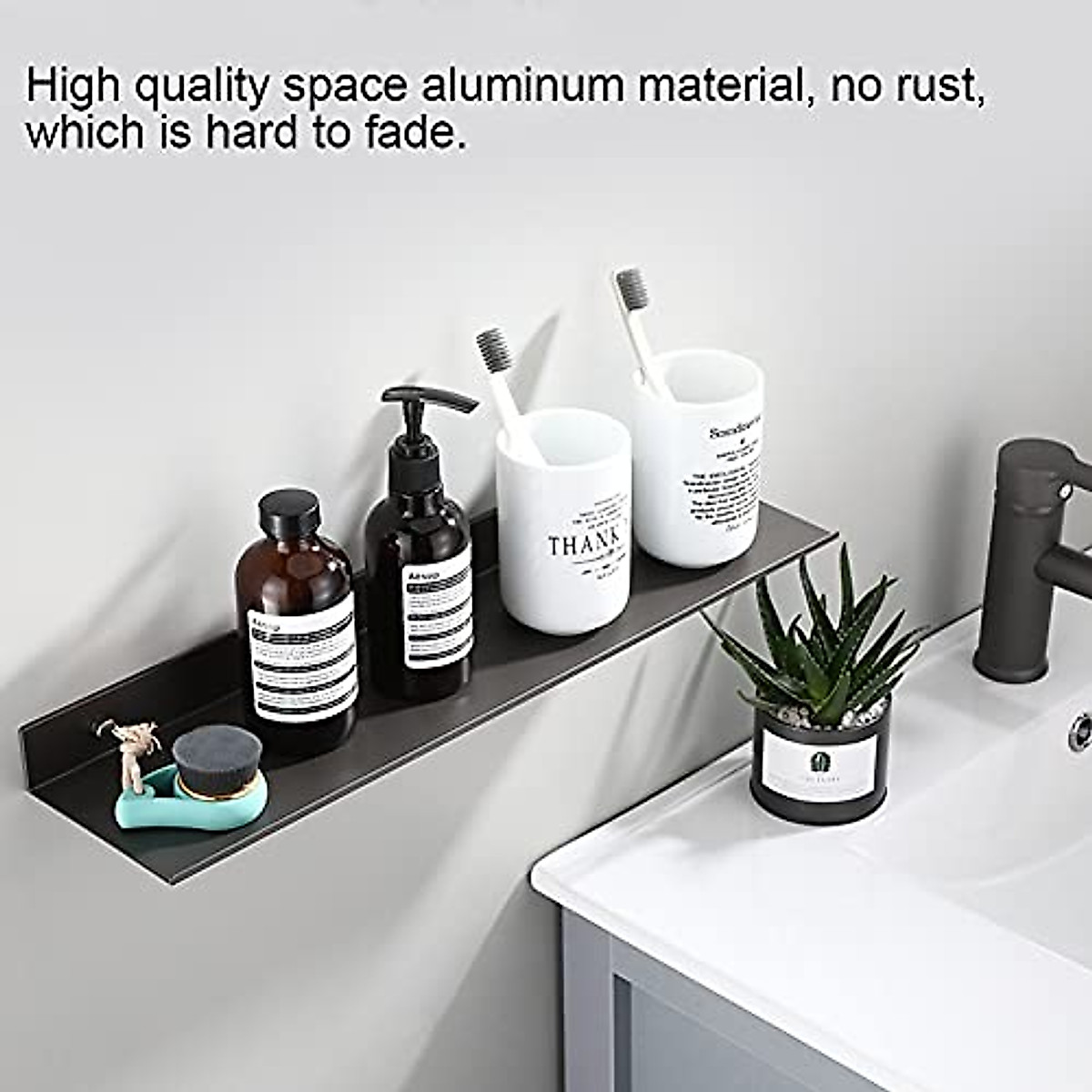EBTOOLS Wall Shelves, Space Aluminum Wall Shelves, Floating Shelves for Decorations for Alarm Clocks, Plants, Speakers, Books, Wall Mount(60 cm)