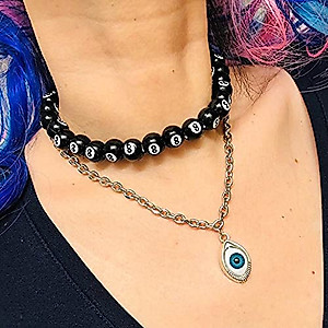 Billiard 8 Ball Choker Necklace Black # 8 Lucky Vintage Statement Y2K Goth Punk Cool Indie Creative Necklace Bracelet for Women Men… (Style1 Choker)