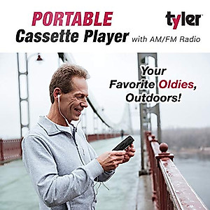 Tyler TCP-02 Portable Stereo Cassette Player - Slim 7 x 5 x 2-Inch Listening Device with Tape Deck and Dual Band AM/FM Radio - Retro-Style Battery-Operated Music Tool with Sport Earbuds and Belt Clip