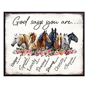 Christianity Religion Horse Wall Art 11x14 - Inspiration spiritual Scripture Boho-chic Farmhouse Poster - God Says You Are Girl Bedroom Decor - Shabby chic decoration - Country Western Gift for Woman