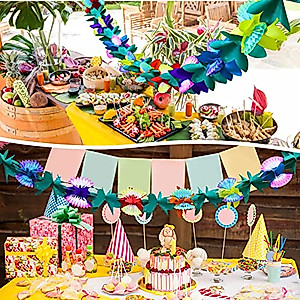 BUSOHA 2Pack Tissue Flower Garland - 12 Feet Long Tropical Multicolored Paper Flower Garland Banner for Hawaiian Luau Summer Tiki Bar Tropical Birthday Baby Shower Wedding Party Decorations Supplies