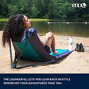 ENO Lounger GL Chair - Portable Camping Chair with Lightweight Frame & Comfortable Chair Cushions - Lounge Chair for Hiking, Camping, or The Beach - Navy/Seafoam