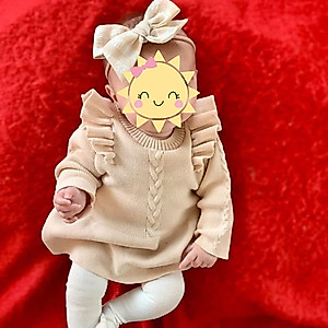 Toddler Baby Girl Knit Sweater Dress Cute Kids Solid Ruffle Long Sleeve Dresses Top Fall Winter Warm Outfits Clothes Apricot Ruffle 2-3 Years