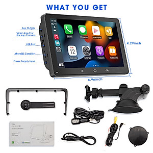 Wireless Apple CarPlay Android Auto: Portable 7 Inch QLED Touch Screen Car Stereo - Bluetooth 5.0 Mirror Link Steering Wheel Control Voice Assistant GPS Navigation