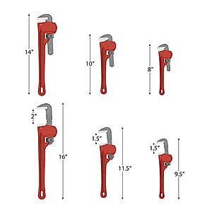 Stalwart - 75-HT3012 Plumbers Pipe Wrench, 3 Piece 14-Inch, 10-Inch, 8-Inch Set – Home Improvement Hand Wrenches with Adjustable Jaws and Storage Pouch by
