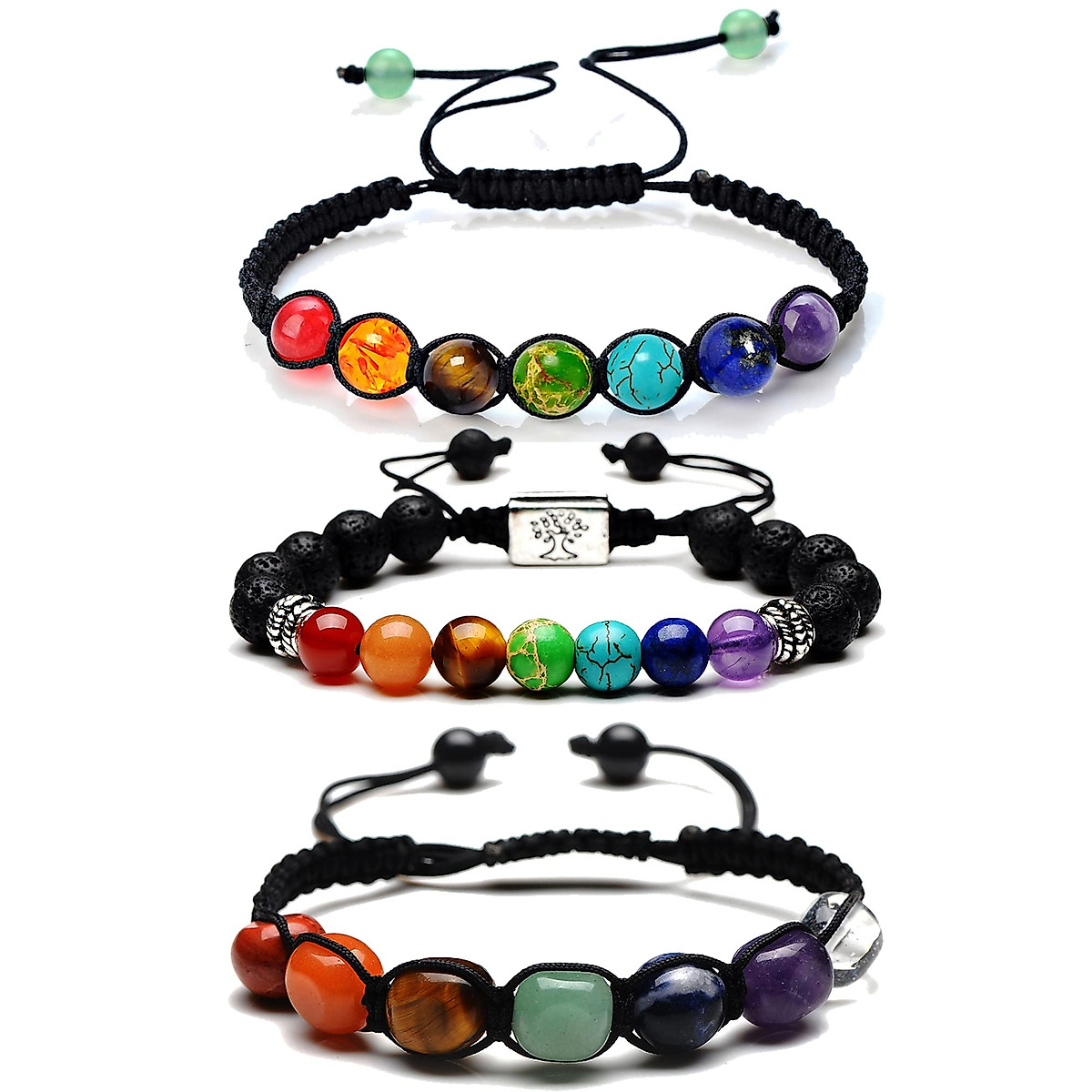 Bonnerish 3Pcs Chakra Bracelets for Women, 8mm Lava Rock 7 Chakras Crystal Bracelet, Healing Natural Stones Beaded Bracelet Yoga beads Bracelets