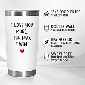 TEEZWONDER Couple Gifts for Him Her - I Win White Stainless Steel Insulated Coffee Tumbler With Lid 20 Oz - Anniversary Wedding Birthday Gifts for Women Girlfriend Boyfriend Wife Husband