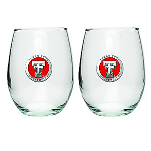 Heritage Pewter Texas Tech Red Raiders Stemless Glass Goblets – Set of 2 | 15 OZ Goblet Wine Glasses | Expertly Crafted Pewter Glass