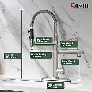 GIMILI Kitchen Faucet with Pull Down Sprayer Commercial Kitchen Faucet Double-Headed Single Handle Spring Stainless Steel Brushed Nickel Kitchen Sink Faucet