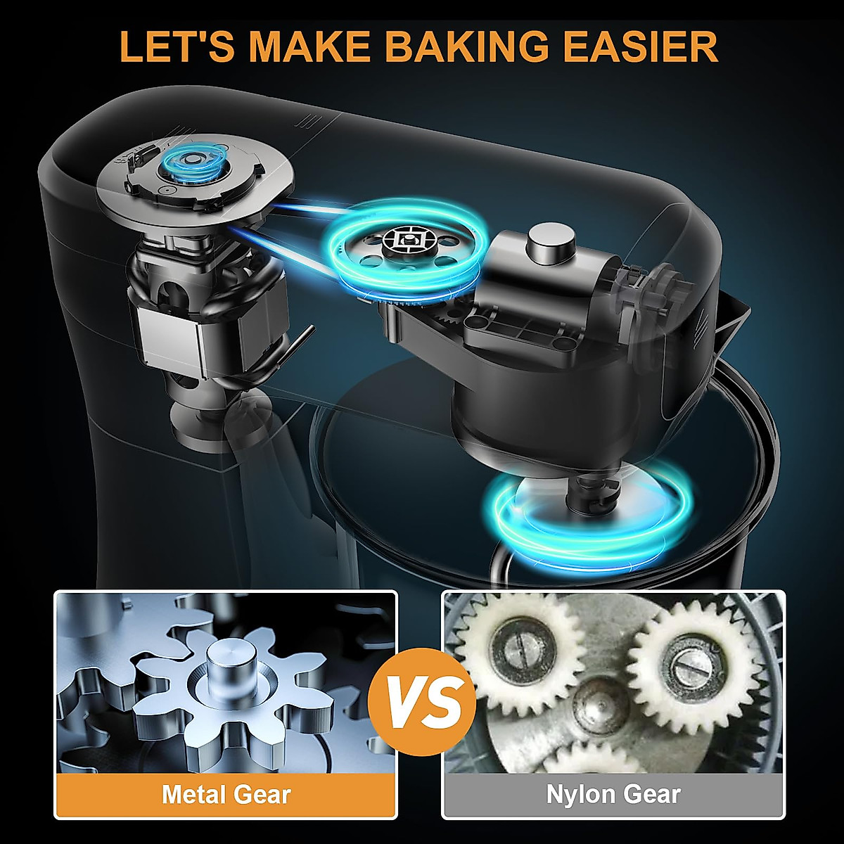 NEWSETS 7.4 QT Stand Mixer, Household Stand Mixer 600W Electric Mixers with Stainless Bowl Hook Whisk Beater and Splash Guard, Fast 6-Speed Tilt-Head Food Mixers for Baking, Cakes, Pastry Easily