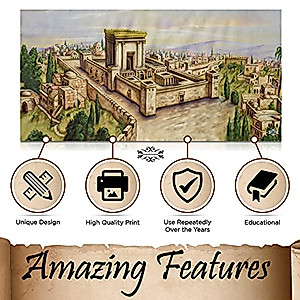 SUKKOT HADAR Sukkah Decoration: 4.7X10 Foot Vibrant Jewish Hanging Nylon Fabric Canvas Wall Banner, Hiddur Mitzvah Artwork with Bag (Temple Fabric)