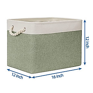 Temary Baskets 4 Pcs Cube Storage Bins for Shelves Bundled with 2 Fabric Storage Basket for Organizing Nursery, Home (White&Green, 13Lx13Wx13H inches, 16Lx12Wx12H Inches)