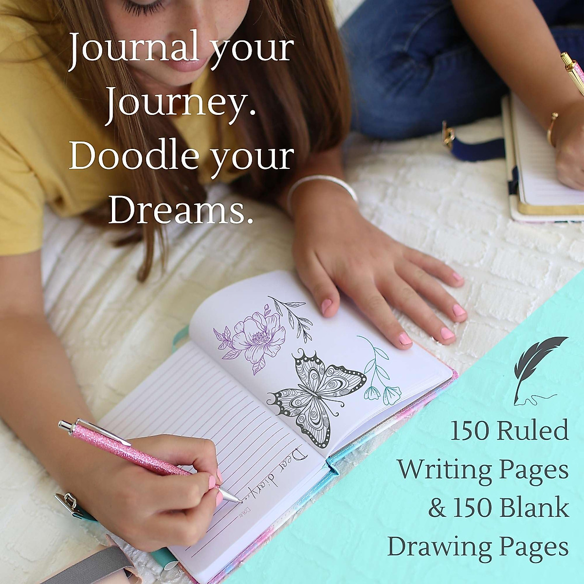 Life is a Doodle Diary with Lock For Girls- Girls Journal Gift Set Includes: Leather Notebook Journal with Lock, Travel Pencil Case, Love Cuff, Writing Pen - Trendy Journal For Teen Girls & Kids