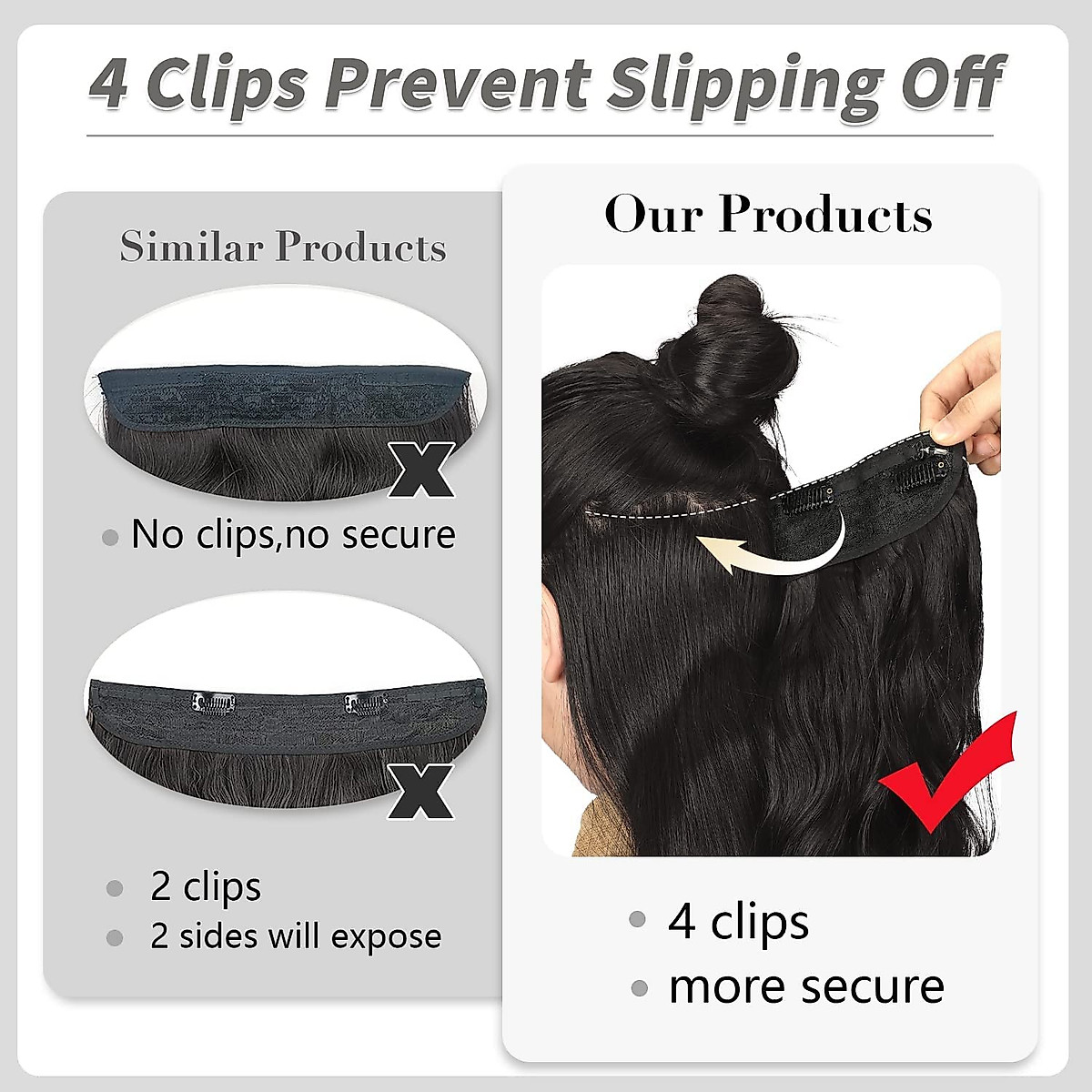 DeeThens Brown Hair Extensions Invisible Wire Hair Extension for Women Long Wavy Hair Extensions with Transparent Headband Adjustable Size Hair Extensions for Women 20 Inch